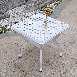 C/G Outdoor Side Tables,Cast Aluminum Patio End Tables,Anti-Rust Coffee Table for Garden Patio Lawn (Square-end Tables, White)