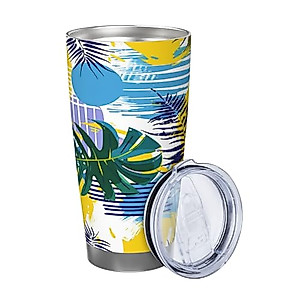 AYCZN Tropical Abstract Leaves 20 OZ Tumbler Stainless Steel Travel Coffee Mug, Palm Leaf Insulated Water Bottle with Lid and 2 StrawsLeakproof Thermal Cup