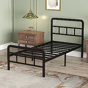 Richwanone 14 inch Twin XL Bed Frame with Headboard and Footboard, Heavy Duty Metal Platform with Steel Slat Support, No Box Spring Needed, Easy Assembly, Black