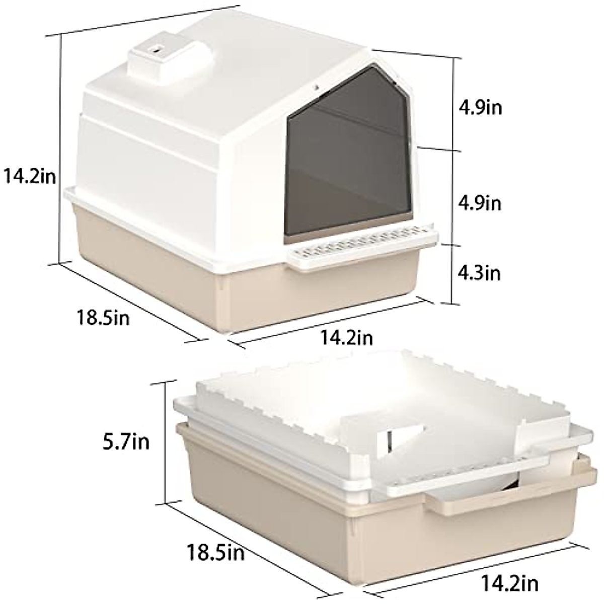 Cat Litter Box with Lid,Fully Enclosed Leak-Proof Urine Litter Box for Small Cats Approx 10Lbs,Handy Litter Scoop,Replaceable Closed/semi-Closed/Open Clamshell Litter Box