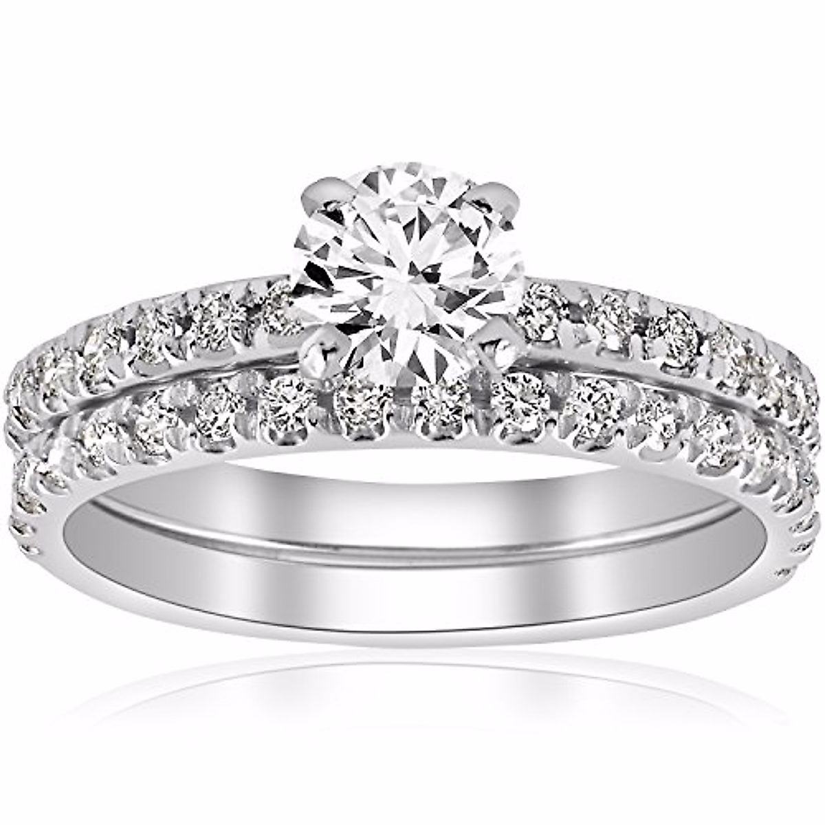 1 ct Diamond Engagement Wedding Ring French Pave Set 14k White Gold - Size 9