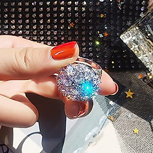 Luxury Full Diamond Round Super Flash Zircon Ring Banquet 925 Sterling Silver Ring Round Cut Cubic Zirconia Ring Simulation Diamond Fashion Wedding or Engagement Ring CZC441 (6, Rose Gold)