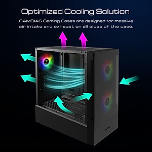 Gamdias RGB Gaming ATX Mid Tower Computer PC Case with Side Tempered Glass Panel and a Magnetic Dust Filter & 3 Built-in 120mm ARGB Fans