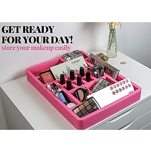 Polar Whale 2 Makeup Pink Drawer Organizers Tray Washable Waterproof Durable Foam Insert for Home Bathroom Bedroom Office 12.9 x 17.9 Inches 16 Compartments for Lipstick Eyeliner Cosmetics and More