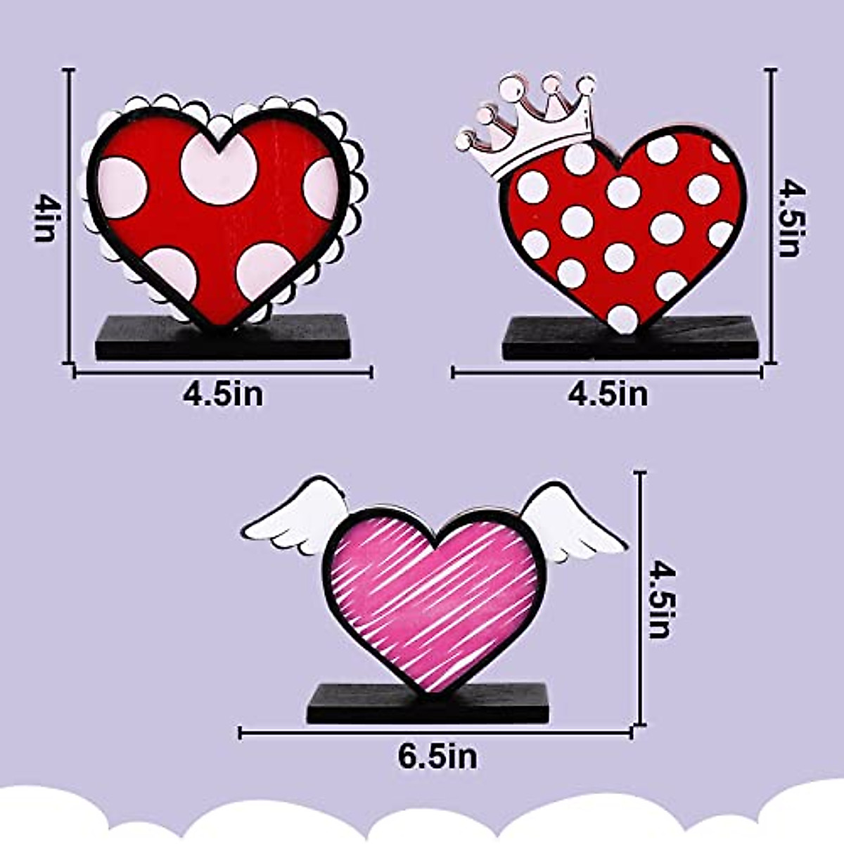 3Pcs Valentines Day Decor Heart Table Decorations Sign, Valentines Day Double-sided Heart Wooden Tiered Tray Decor, Classic Valentines Day Decorations for the Home Table Decor Valentines Day Gifts