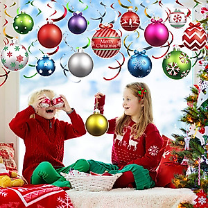 50 Pcs Christmas Foil Swirl Decorations Set for Ceiling, Snowman and Elk Signs - Holiday Party Supplies (Ball)