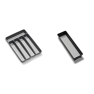madesmart Classic Mini Silverware Tray - Granite & Classic 12 x 3 Bin - Granite CLASSIC COLLECTION Multi-Purpose Storage Organizer Soft-grip Lining and Non-slip Rubber Feet
