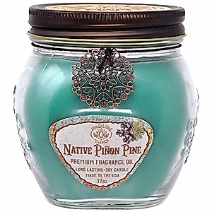 Way Out West Candles Pinon Pine/Pinyon - Large 17 oz Jar Candle - Long Lasting, Soy Wax - Handmade in USA