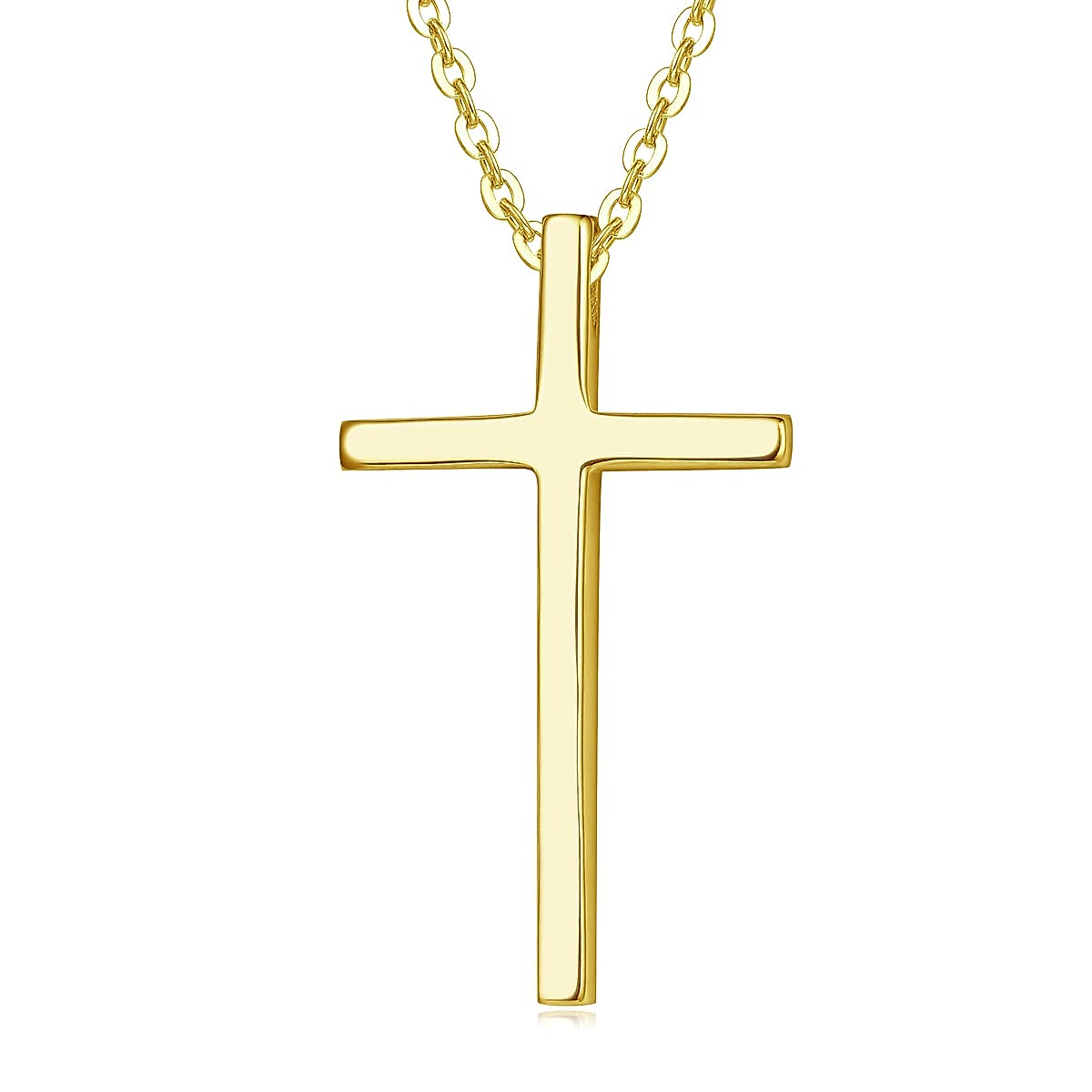 Carleen 14K Solid Real Yellow Gold Small Little Faith Cross Crucifix Pendant Necklaces Jewelry Valentines Day Gift Idea for Women, 18" Chain