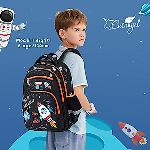 Cusangel Kids Backpack for School, Lightweight Water Resistant Casual Daypack Black Large Elementary Preschool College backpack ,Junior & Middle High School Bookbag for Teen Boys/Men
