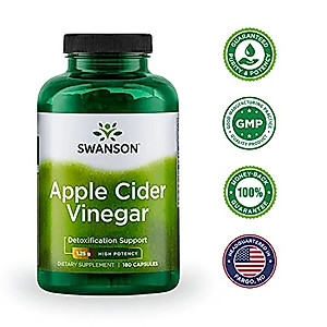 Swanson Apple Cider Vinegar Capsules - Supports Healthy Weight Loss & Digestive Health - Helps Support Metabolism and Maintain Glucose Profile - (180 Capsules, 625mg Each)