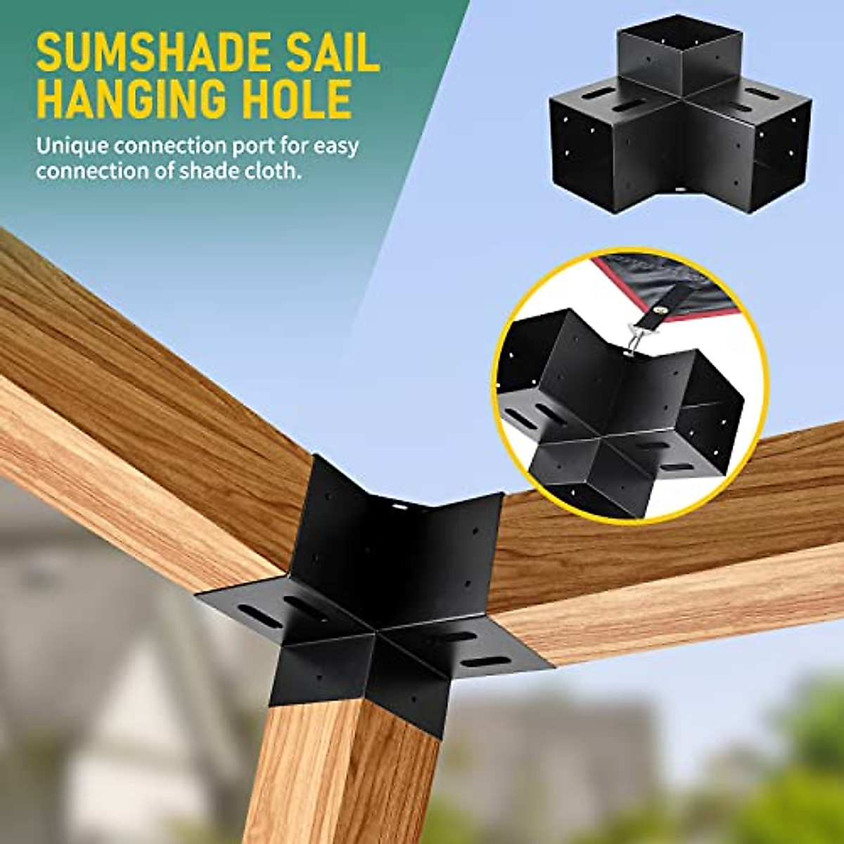 4x4 Pergola Brackets 3-Way 90° Right Angle Corner Extension Bracket Woodworks DIY Pergola kit with Black Powder Coated,Modular Sizing Pergola/Gazebo Hardware for 4x4 inches Lumber(4PCS)……