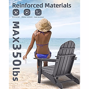 Restcozi Folding Adirondack Chairs, HDPE All-Weather Adirondack Chair, Fire Pit Chairs (2 Pack, Grey)