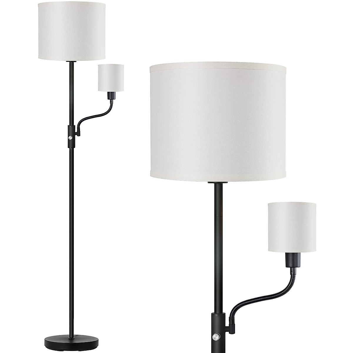 AUQUEE Floor Lamps for Living Room, Standing Tall Lamp with Reading Light, Black Bright Pole Lamp with 12W LED Bulb, 3-way Rotary Switch, Modern Corner Lamp for Bedroom Study Room for Christmas(White)