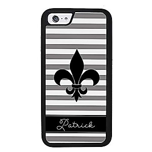 Fleur De Lis Black and White Personalized Apple iPhone Black Rubber Phone Case Compatible with iPhone 14 Pro Max, Pro, Max, iPhone 13 Pro Max Mini, 12 Pro Max Mini, 11 Pro Max X XS Max XR 8 7 Plus
