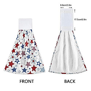 Independence Memorial Day Kitchen Hanging Towel Flag Patriotic 4Th of July Hand Bath Tie Towels Set 2 Pcs Tea Bar Dish Cloths Dry Towel 12 x 17 Inch Soft Absorbent Durable for Bathroom Decor