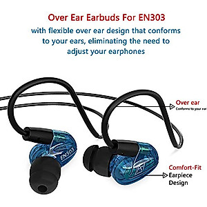 LAFITEAR Wired Sport Over-Ear Earphones, Earhook Earbuds w/Noise Isolating Volume Control Mic for Running, Workout, Gym, Blue