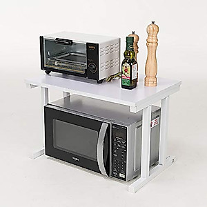 Farios Wooden Microwave Oven Rack, 2-Tier Kitchen Counter Shelf, Kitchen Space Saving Organizer, Two Layers Counter Top Organizer for Printers on Desk, Microwave Shelf Stand - White