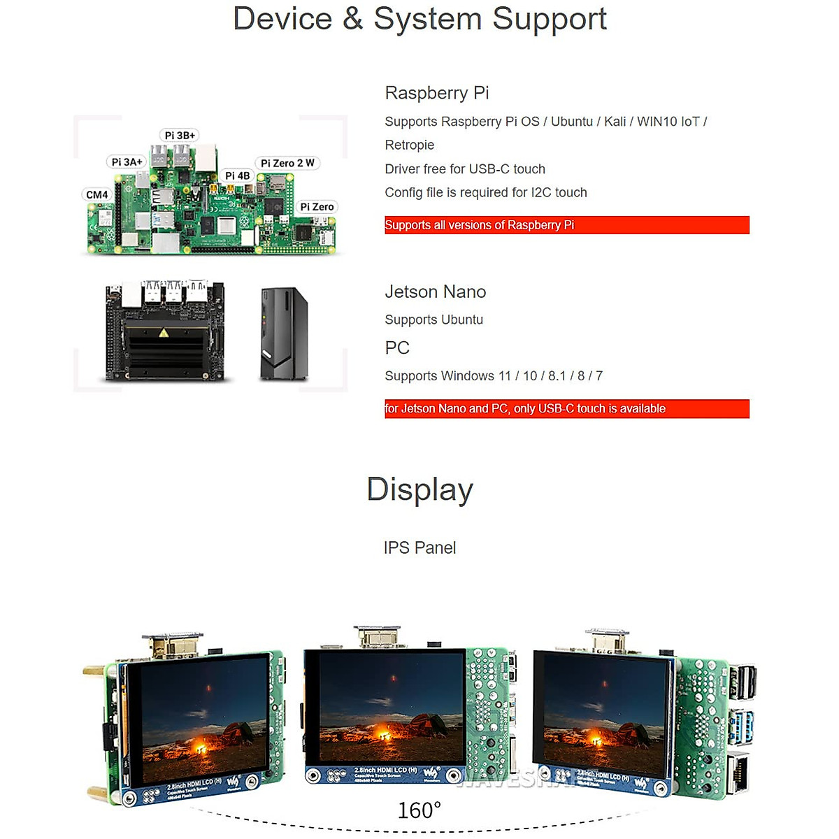 Waveshare 2.8inch HDMI IPS LCD Display, Compatible with Raspberry Pi 5/4B/3B/Zero/Zero W/Zero 2W/Pico/Pico W/Pico WH, 480×640 Resolution Supports Jerson Nano/Windows