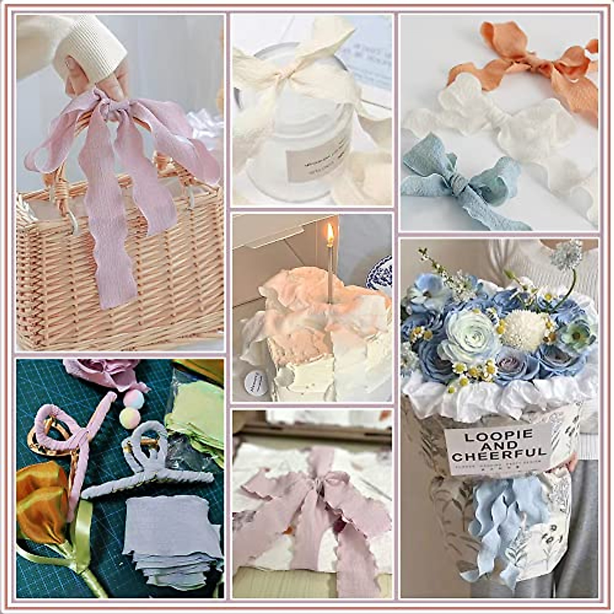 Ornales Chiffon Ribbon 1-1/2"x 10yd Cotton Texture Lotus Leaf Edge for Gift Wrapping Baking Decor Party Decor Rustic Wedding Invitation Bows Florist Bouquet Supplies (Basic)