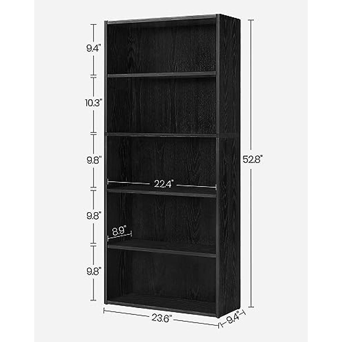 VASAGLE Bookshelf, 5-Tier Open Bookcase with Adjustable Storage Shelves, Floor Standing Unit, Black ULBC165T56