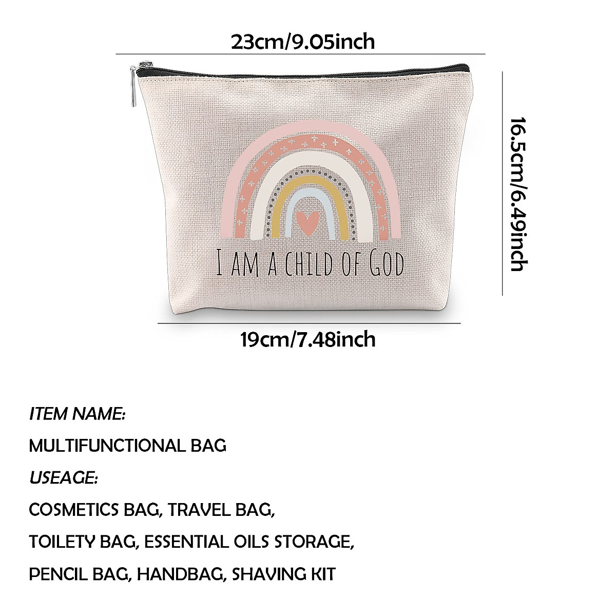 WCGXKO Religious Cosmetic Case 'I am a Child of God' for First Communion, Baptism Gifts, Travel, Organizer