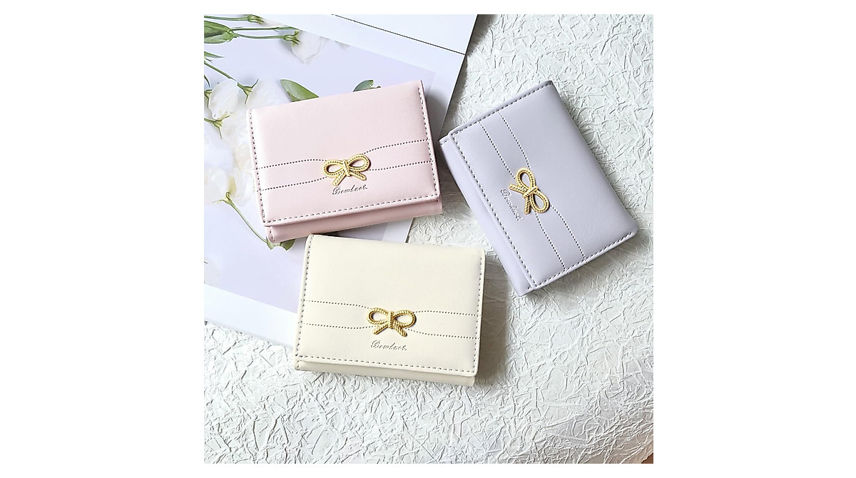 Sunwel Girls Cute Coquette Bow Wallet - Aesthetic Purple Card Holder