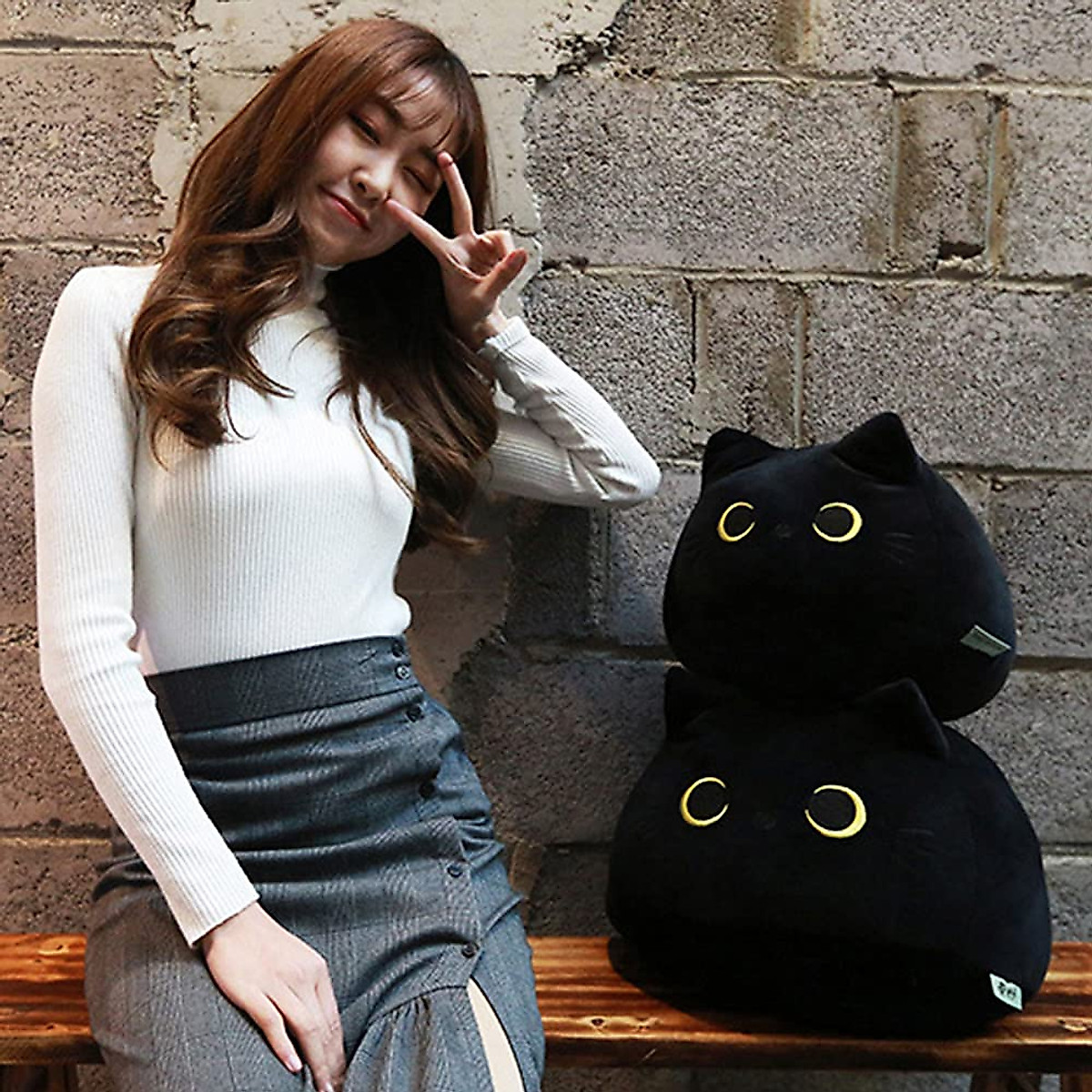 GOBEAUTY Black Plush Toy Pillow Cute Animal Cat-Shaped Stuffed Pillows Cushion Great Gifts for Birthday Valentines Day Christmas to Give Girlfriend Boyfriend, R14IXLVB230R37DSM5W