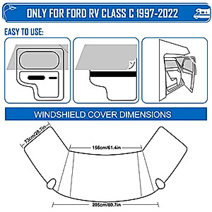 Komsepor RV Windshield Cover for Class C Ford 1997-2022 RV Front Window 4 Layers Class C Motorhome Cover 27 Foot Temperature Control Sunshade/Snow Cover Upgraded Strong Magnet/Side Mirror Cutout