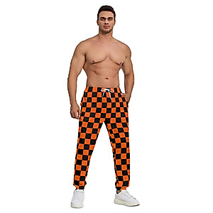 QINGXUN Sweatpants for Men Black Checkered Pants Men Lightweight Joggers Pants Drawstring Checkered Sports Pants with Pockets