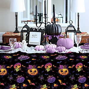 MEHOFOND 3 Pack Halloween Tablecloths, Disposable Plastic Spiderweb Table Covers with Cute Pumpkin Bat Happy Halloween Party Supplies for Kids Halloween Party, 54 x 108 Inch