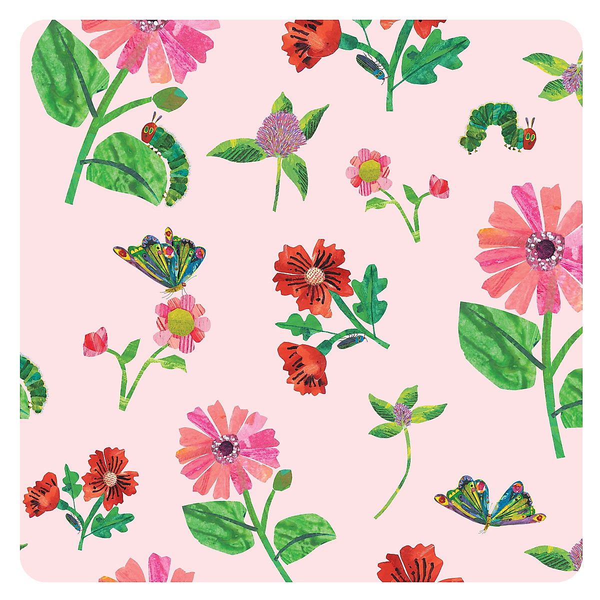 BapronBaby Eric Carle Pink Floral Caterpillar Wet Dry Bag - Waterproof Two Zipper Pockets - Reusable for Mealtime, Diapers, Stroller, Snacks, Swimsuits - Machine Washable - 11" x 9"