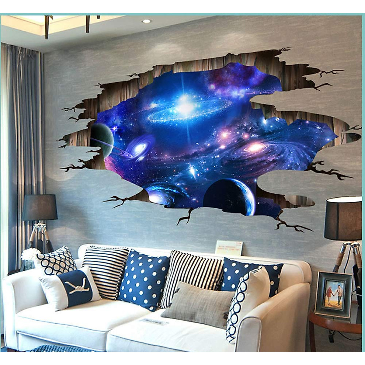 Blue Purple Galaxy Wall Decals, Removable Sticker,The Art Magic 3D Milky Way Dreamscape Home Decor (4 Sheets)
