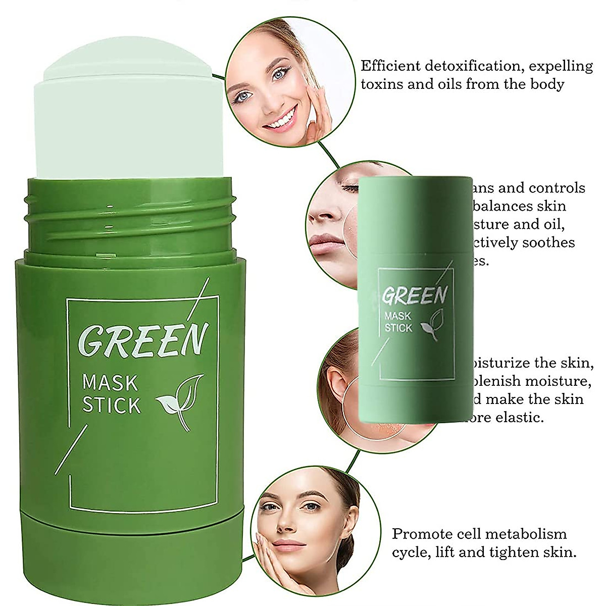 Nenrte 2pcs Green Tea Deep Cleanse Mask Stick, Green Tea Blackhead Remover Stick, Removes Blackheads Green Mask Stick for All Skin Types