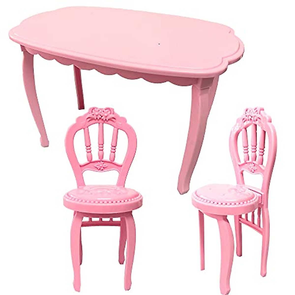 HTHAU NK1 Set Doll Furniture 2 Fashion Chairs +1 Modern Table for Barbie Doll Accessories Dining Home Toys Girl Gift DZ (Color: White)