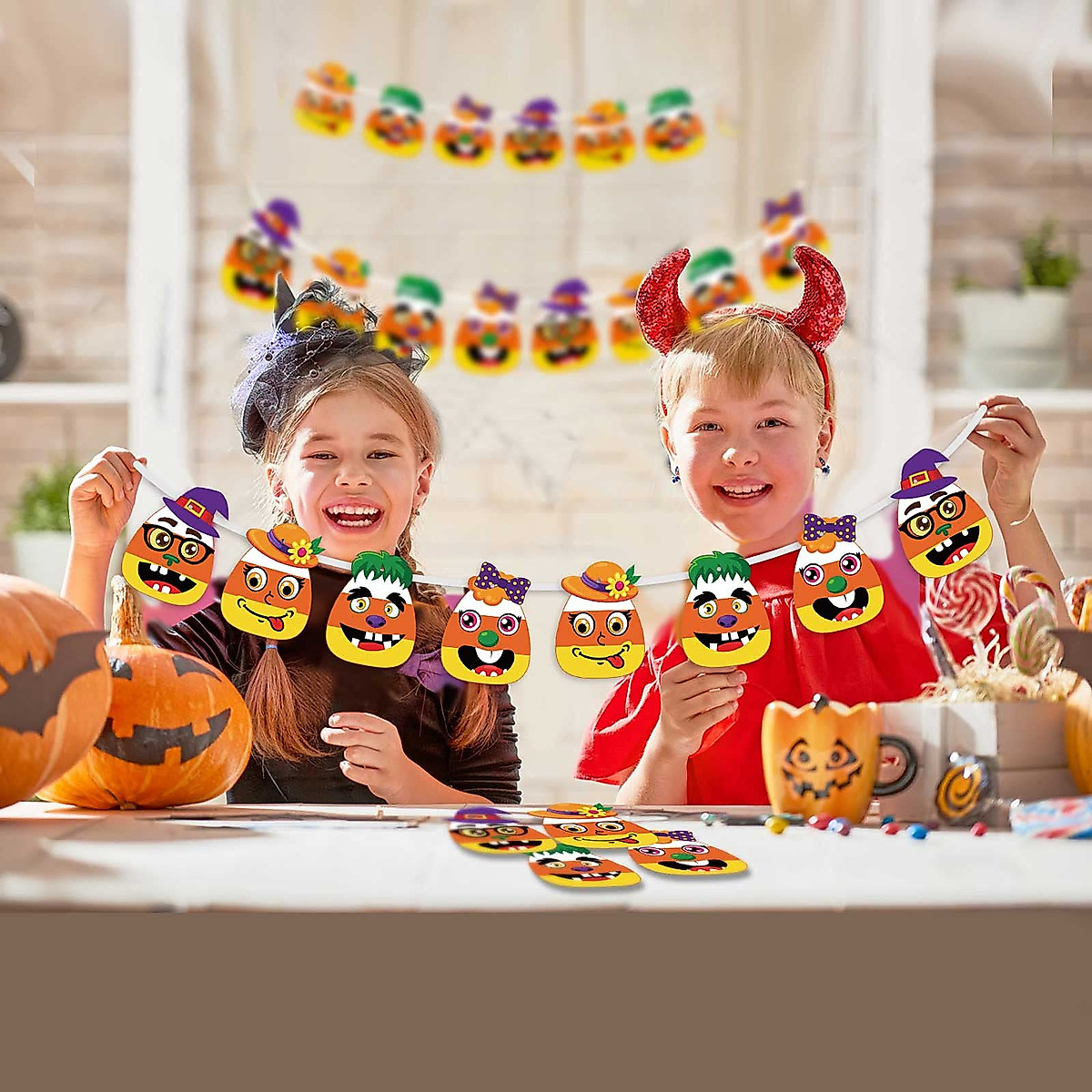 Sumind Halloween Candy Corn Craft Kits for Kids Halloween Activities DIY Handicraft Fun Home Activities for Birthday Activities Party Supplies Classroom Arts, 4 Styles (24 Sets)