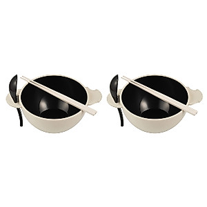 Ozeri Earth Ramen Bowl 6-Piece Set, Made from Plant-Derived and Other Natural Materials, Beige with Black