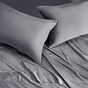 CozyLux Grey Pillow Cases King Size Set of 2, Rayon Derived from Bamboo Cooling Pillowcase with Envelope Closure, Gray Soft Silky Breathable Pillow Covers for Hot Sleepers & Night Sweat, 20x40 inches