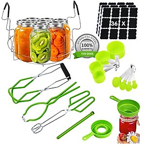 Canning Supplies Starter Kit Stainless Steel Canner Tools Set with Canning Rack, Jar Lifter Tongs, Funnel, Labels, Jar Wrench for Canning Pot Accessories (Light Green with Rack)
