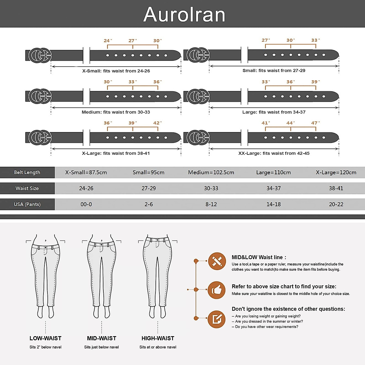 Aurolran Women's Leather Belt with Buckle - Ideal for Dresses, Jeans, and Coats