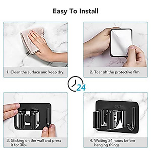 HOMEASY Mop Broom Holder No Drill SUS304 Stainless Steel, Mop Broom Organizer Wall Mounted Heavy Duty with Hooks Hanger, Self Adhesive Stainless Steel 4Pcs for Bathroom, Kitchen, Office