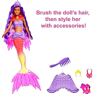 Barbie Mermaid Power Doll Set, Barbie "Brooklyn" Fashion Doll with Phoenix Pet & Accessories, Mermaid Toy with Interchangeable Fins