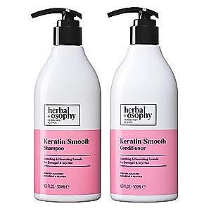 Herbalosophy Keratin Shampoo & Conditioner Set (Package May Vary), Smoothing, Nourishing & Moisturizing Formula for Damaged and Dry Hair, Extra Strength Hydrate & Repair for Color Treated Hair, Anti Frizz, Free of Sulfate, Parabens and Gluten, 2 x 16.9 Fl