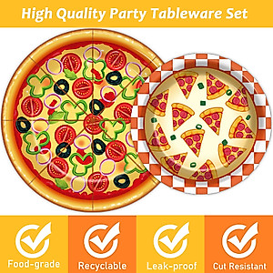 Pizza Party Supplies Tableware Set for 24 Guests Pizza Birthday Party Paper Plates Napkins Decorations for Kids Boys Girls Baby Shower