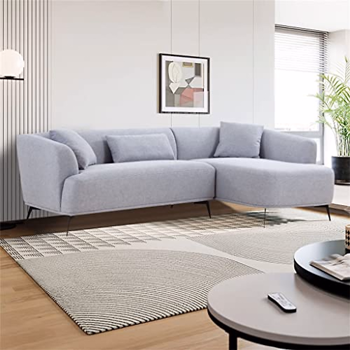 WXBDD L-Shape Sectional Sofa Couch with Chaise,Metal Legs,Light Grey