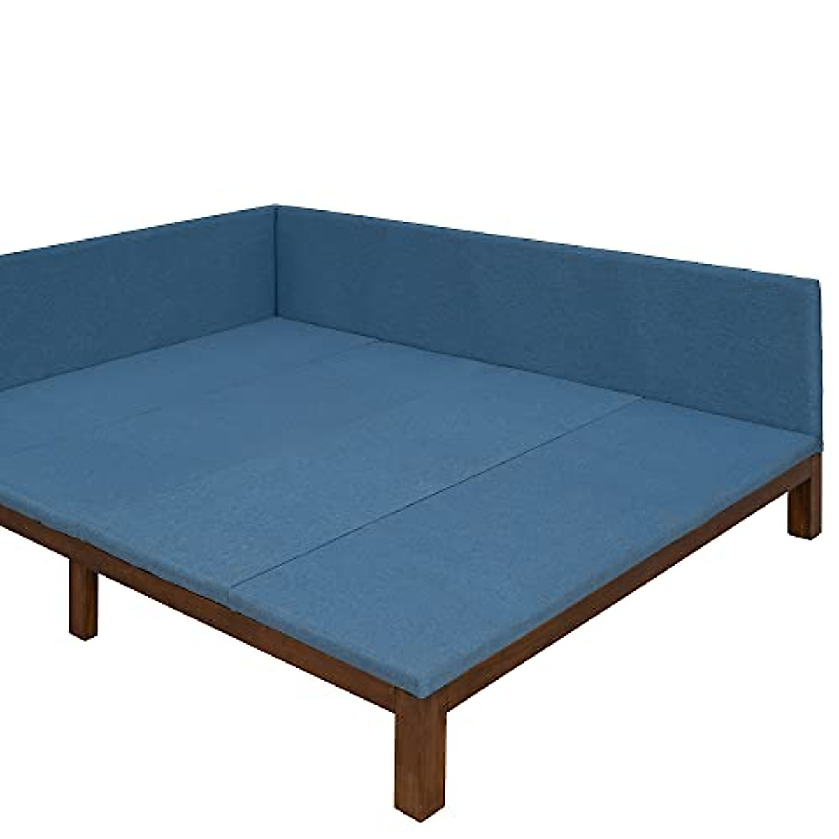 Modern Linen Upholstered Daybed Sofa Bed w/Wooden Frame&Single Side Armrest for Living Room Bedroom,Mid-century Captain Bed Platform Bed Frame w/Tufted Backrest & Under-bed Storage Space (Blue,Full)