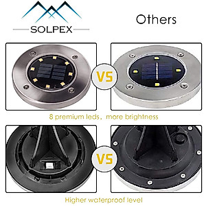SOLPEX Solar Ground Lights, 8 LED Solar Powered Disk Lights Outdoor Waterproof Garden Landscape Lighting for Yard Deck Lawn Patio Pathway Walkway (8 Pack, White)