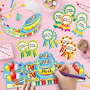 90 Pcs Happy Birthday Kits for Kids Classroom, Include Happy Birthday Crowns, Silicone Stretches, Badge Stickers, Students Kindergarten Birthday Party Hats for School Teacher Classroom Party Supplies