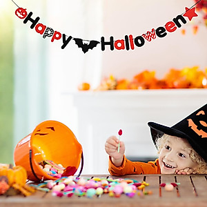 Happy Halloween Banner Halloween Garland with Spider Pumpkin Felt Garland Halloween Decorations Indoor for Mantle Fireplace Wall Party Supplies