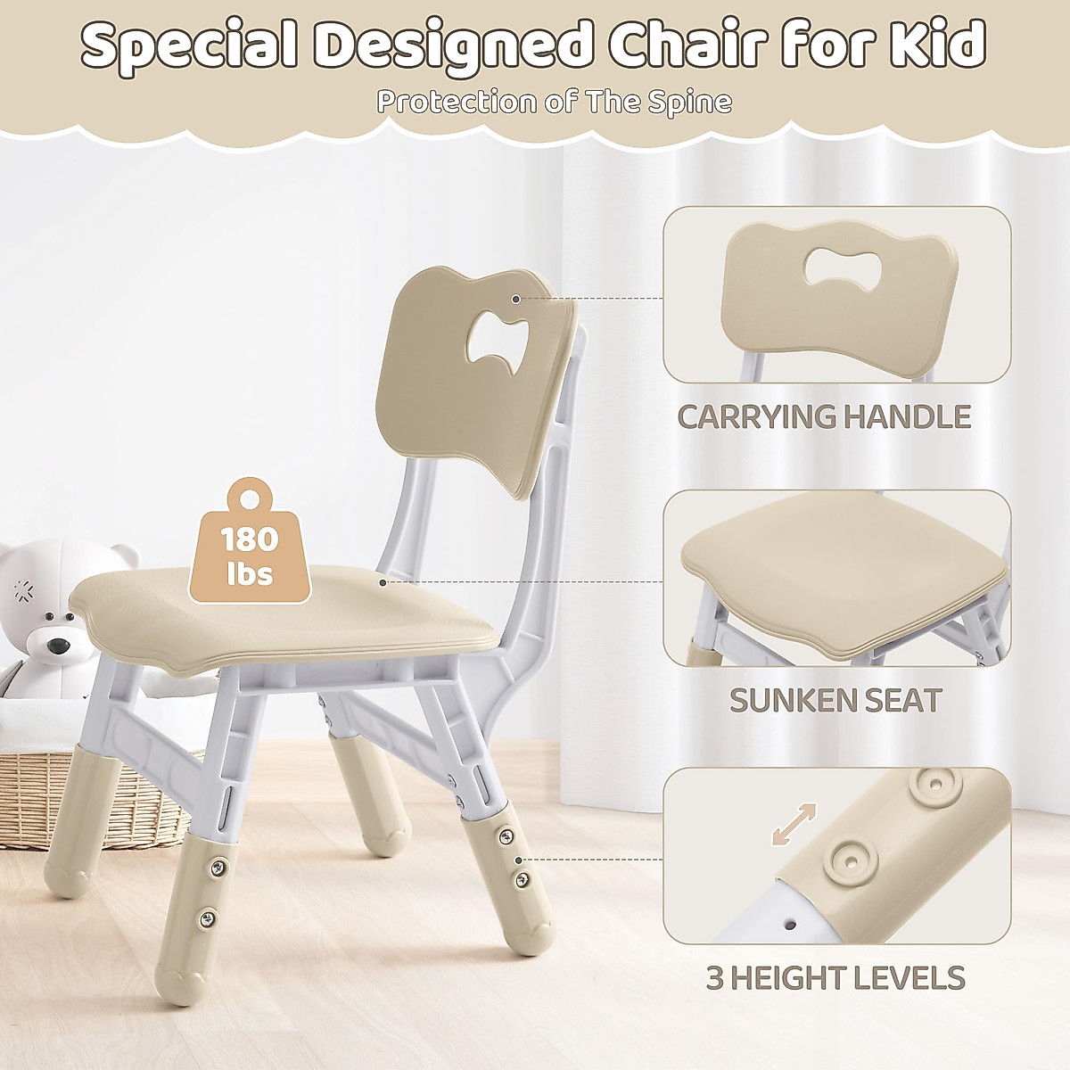 DOREROOM Kids Table and 4 Chairs Set, Height Adjustable (17.7"-26.1") Toddler Table and Chair Set, Multi-Activity Table with Graffiti Desktop, Children’s Table and Chairs for Classroom, Home & Daycare